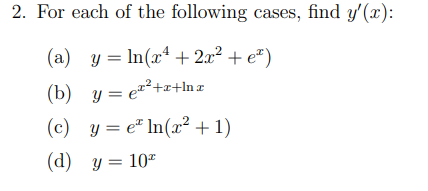 Solved 2. For each of the following cases, find y′(x) : (a) | Chegg.com