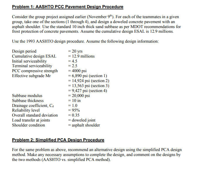 Problem 1: AASHTO PCC Pavement Design Procedure | Chegg.com
