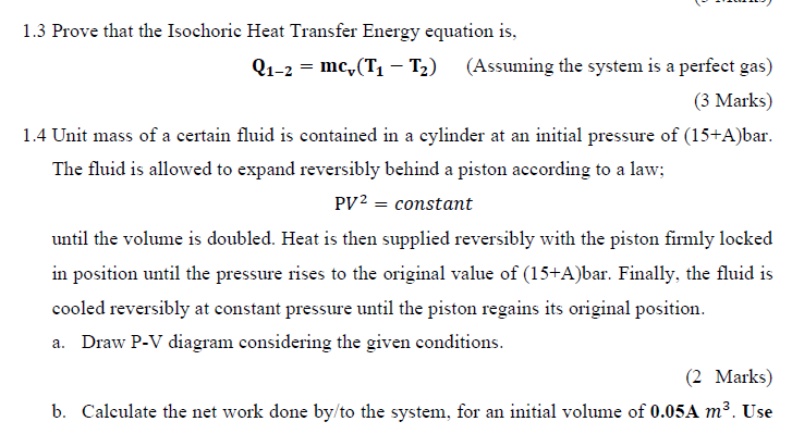 Solved 1.3 Prove that the Isochoric Heat Transfer | Chegg.com