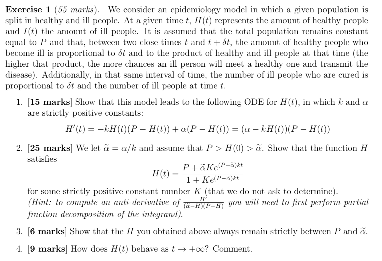 Solved Exercise 1 (55 marks). We consider an epidemiology | Chegg.com