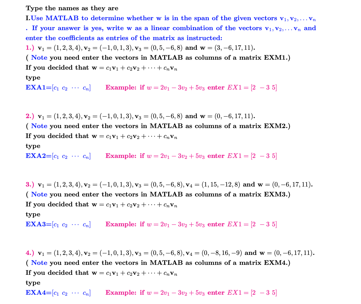 Solved Type the names as they are I.Use MATLAB to determine | Chegg.com