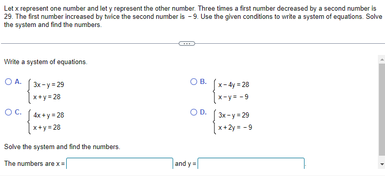 Solved Let x represent one number and let y represent the | Chegg.com