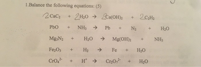 Solved 1.Balance the following equations:(5) Ca(OH)2 2c | Chegg.com