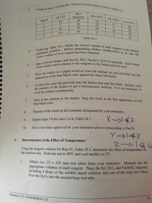 CHEMICAL KINETICS EXPERIMENT 24 EQUIPMENT AND | Chegg.com