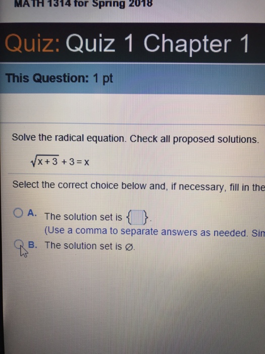 Solved MATH 1314 for Spring 2018 Quiz: Quiz 1 Chapter 1 This | Chegg.com