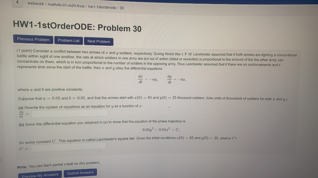 Solved webwork / math4b-01-M20-frost /hw 1-1 storderode / 30 | Chegg.com
