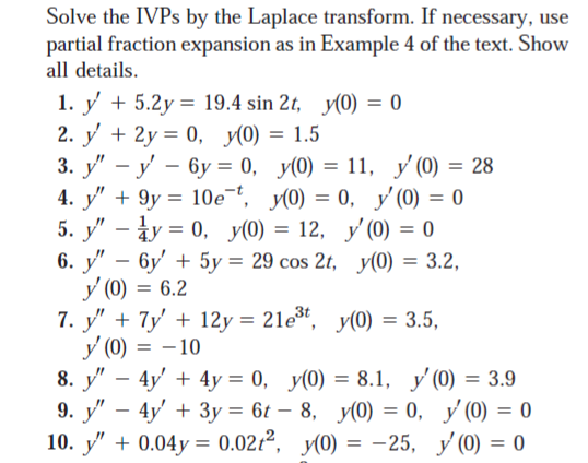 Solved Solve the IVPs by the Laplace transform. If | Chegg.com