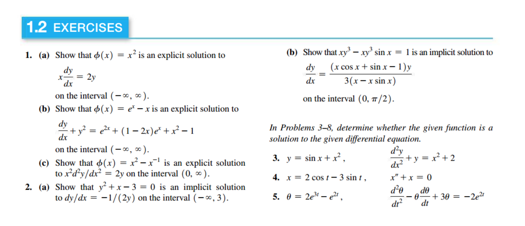 Solved 1. (a) Show that ϕ(x)=x2 is an explicit solution to | Chegg.com