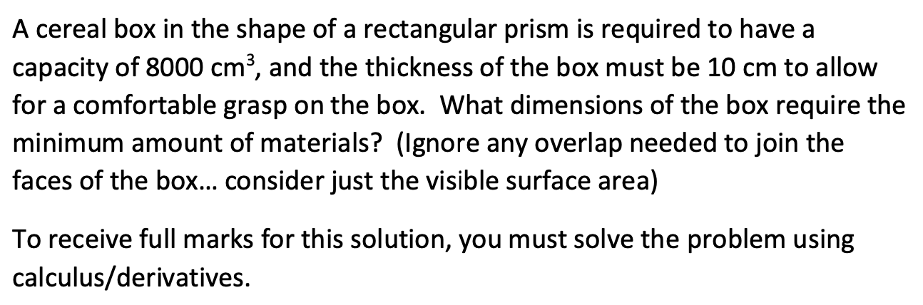 Solved A cereal box in the shape of a rectangular prism is | Chegg.com