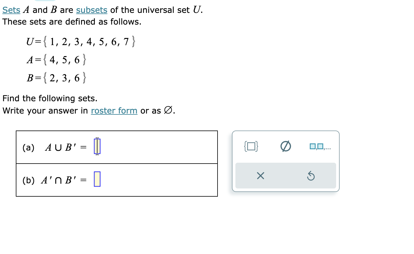Solved Sets A and B are subsets of the universal set U. | Chegg.com