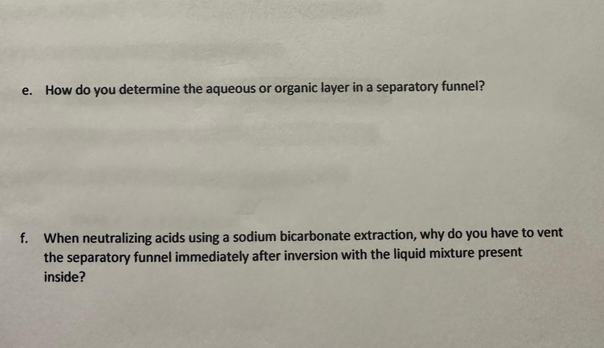 e. How do you determine the aqueous or organic layer | Chegg.com