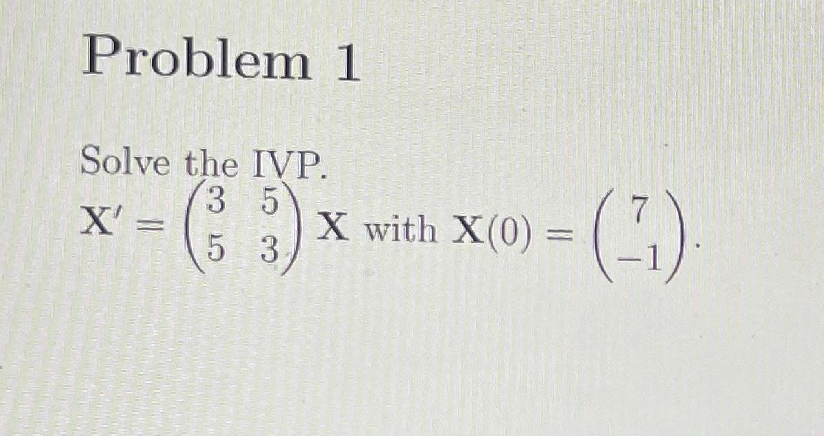 Solved Solve the IVP. X′=(3553)X with X(0)=(7−1) | Chegg.com