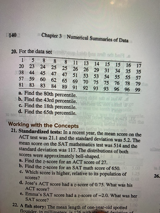 Solved 140 Chapter 3 Numerical Summaries of Data 20. For the | Chegg.com