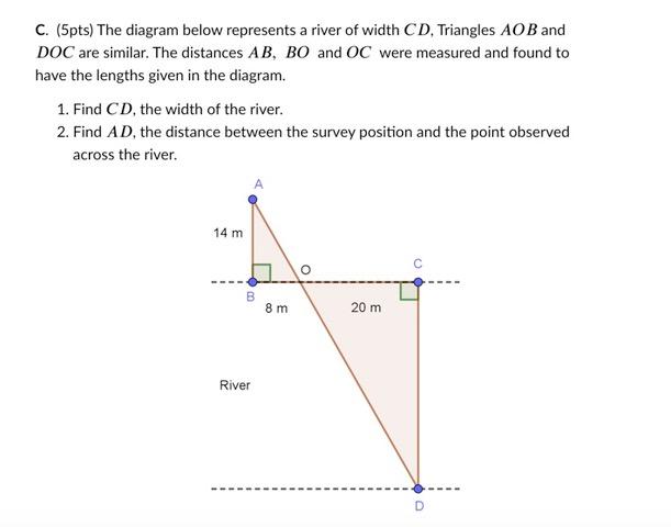 Solved C. (5pts) The diagram below represents a river of | Chegg.com