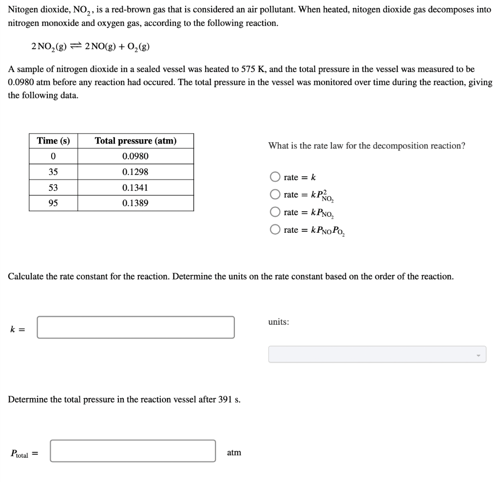Solved Nitogen dioxide, NO2, is a red-brown gas that is | Chegg.com
