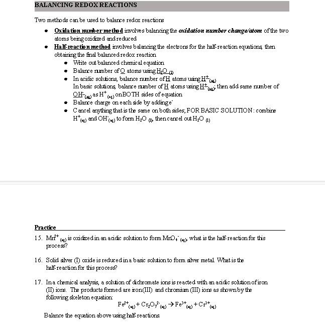 Solved Two methods can be used to balance redox reactions - | Chegg.com
