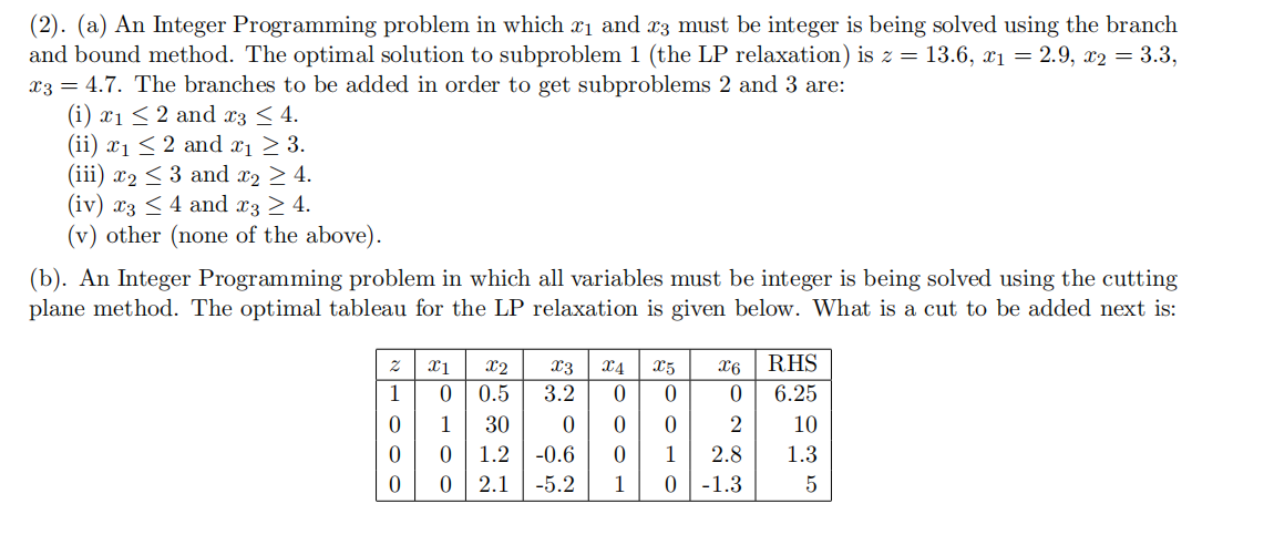 Solved (2). (a) ﻿An Integer Programming problem in which x1 | Chegg.com