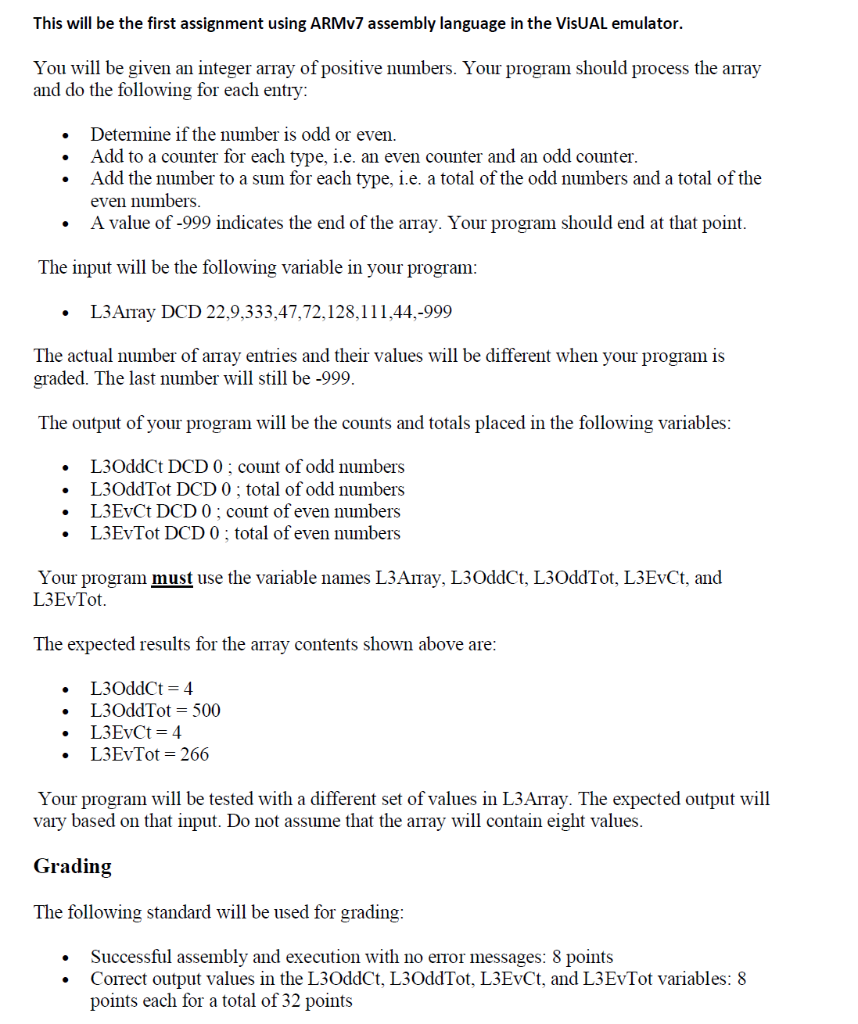 Solved This will be the first assignment using ARMv7 | Chegg.com