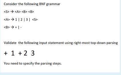 Solved Consider the following BNF grammar