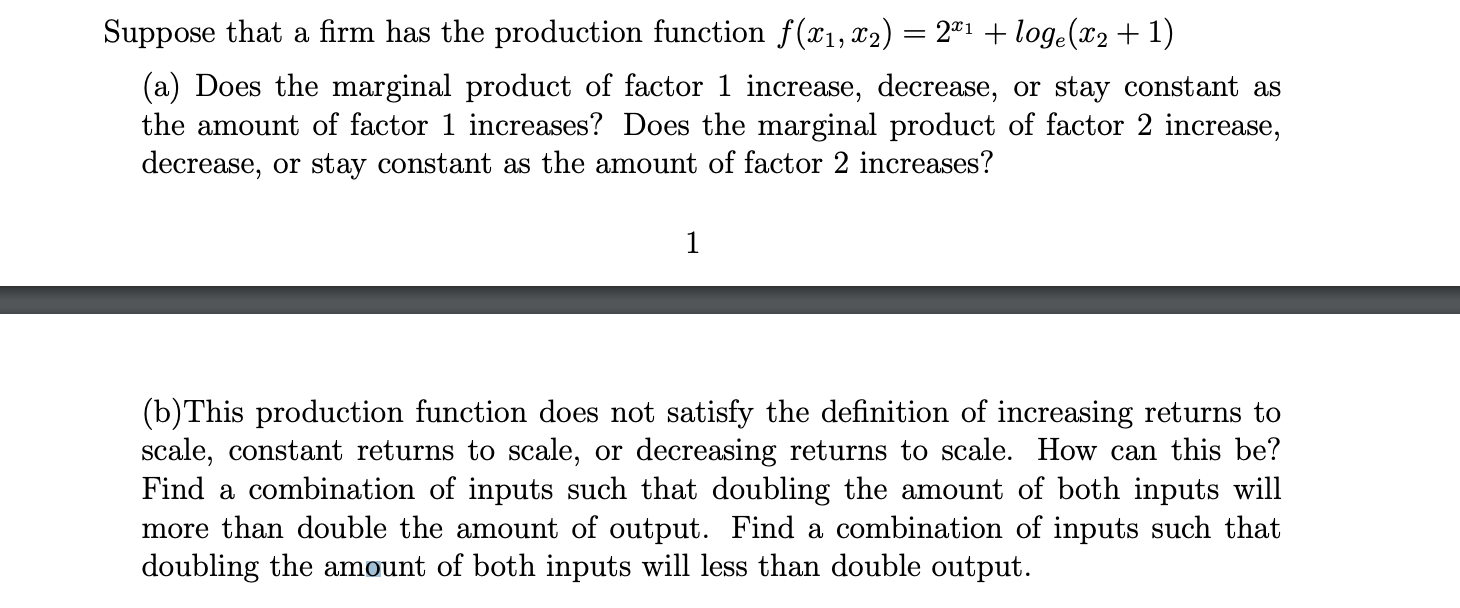 Solved Suppose that a firm has the production function f(x1, | Chegg.com