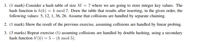 Solved 1 1 Mark Consider A Hash Table Of Size M 7 Where