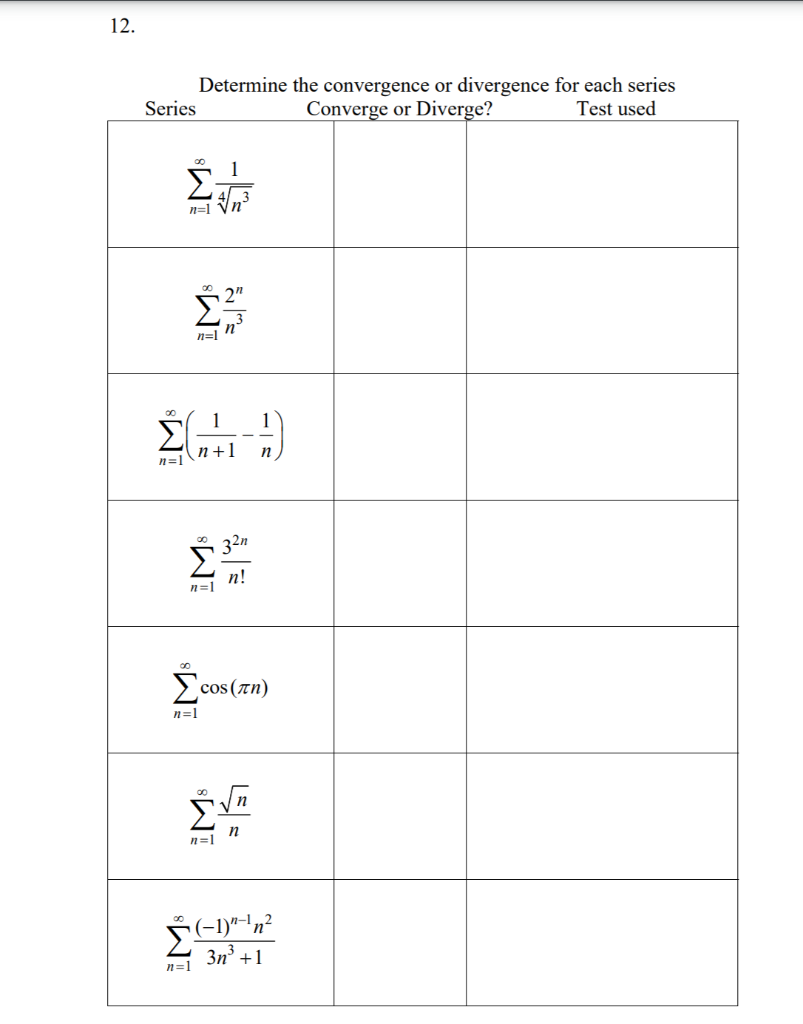 Solved 12. Determine the convergence or divergence for each | Chegg.com