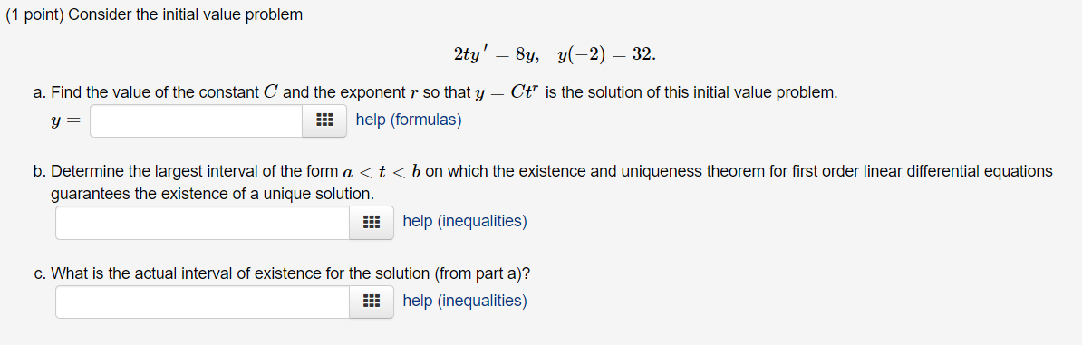 Solved (1 point) Consider the initial value problem 2ty' = | Chegg.com