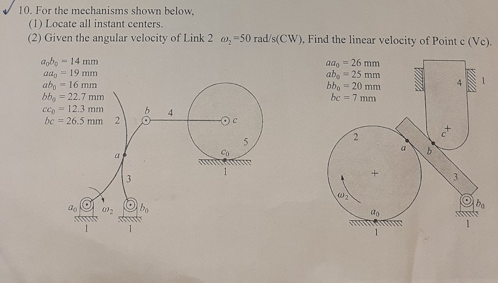 Solved 10. For the mechanisms shown below, (1) Locate all | Chegg.com