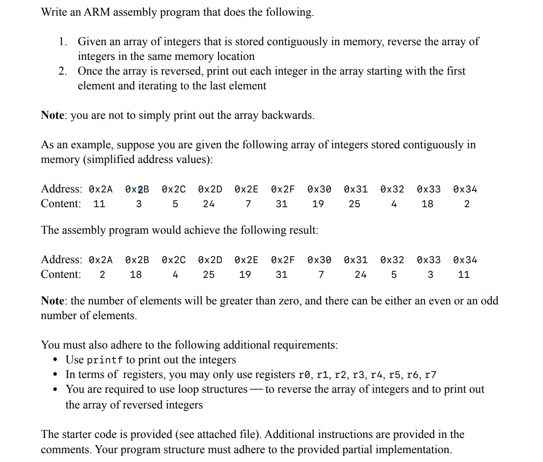 Solved Use r0 and r1 for printf. Use r4, r5, r6, r7 for your | Chegg.com
