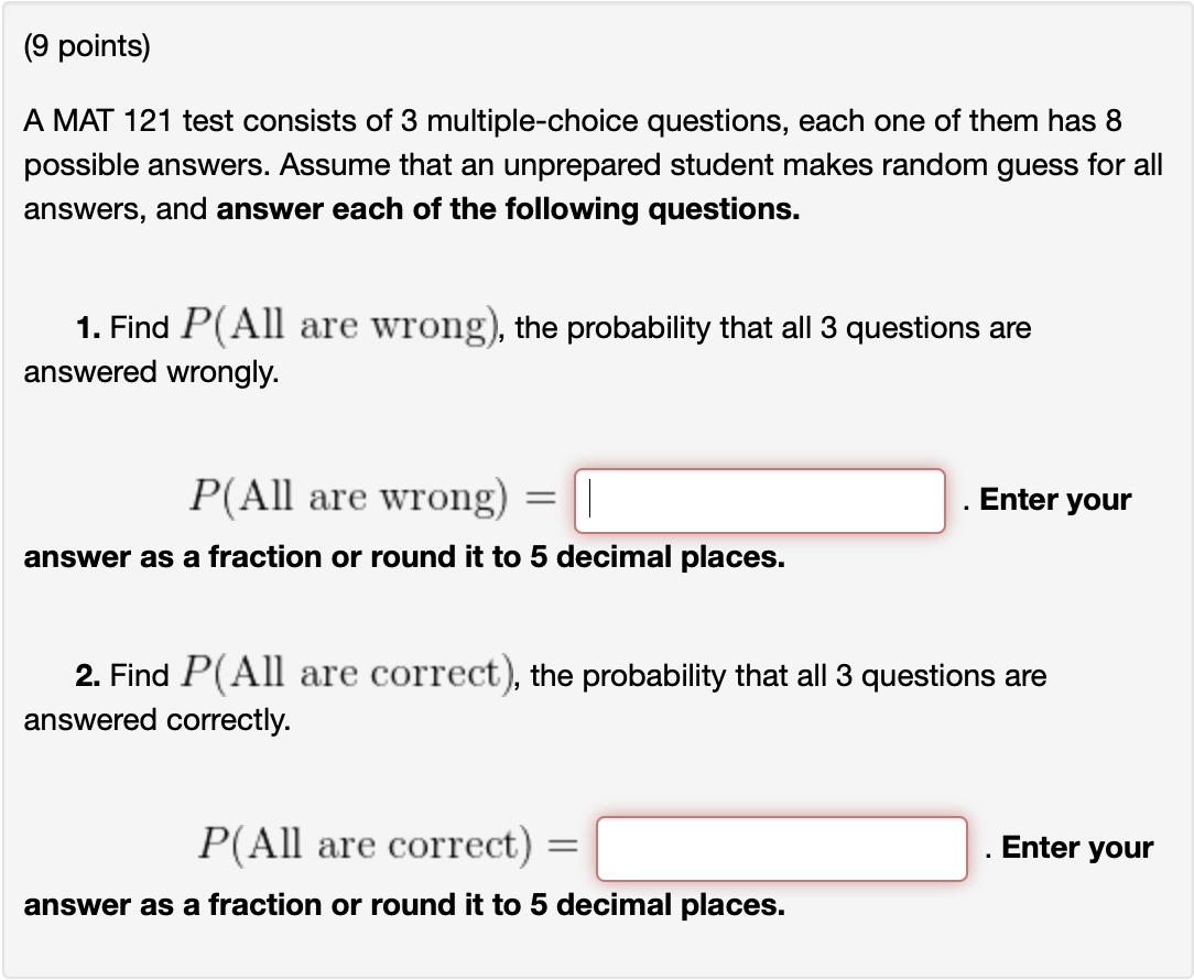 Solved (9 points) A MAT 121 test consists of 3 | Chegg.com