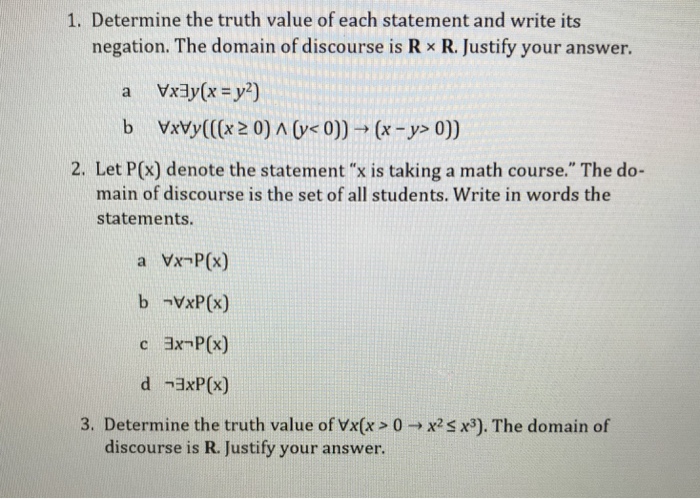 Solved 1. Determine the truth value of each statement and | Chegg.com Solved 1. Determine the truth value of each statement and | Chegg.com
