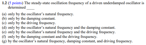 Solved 1.2 (5 points) The steady-state oscillation frequency | Chegg.com