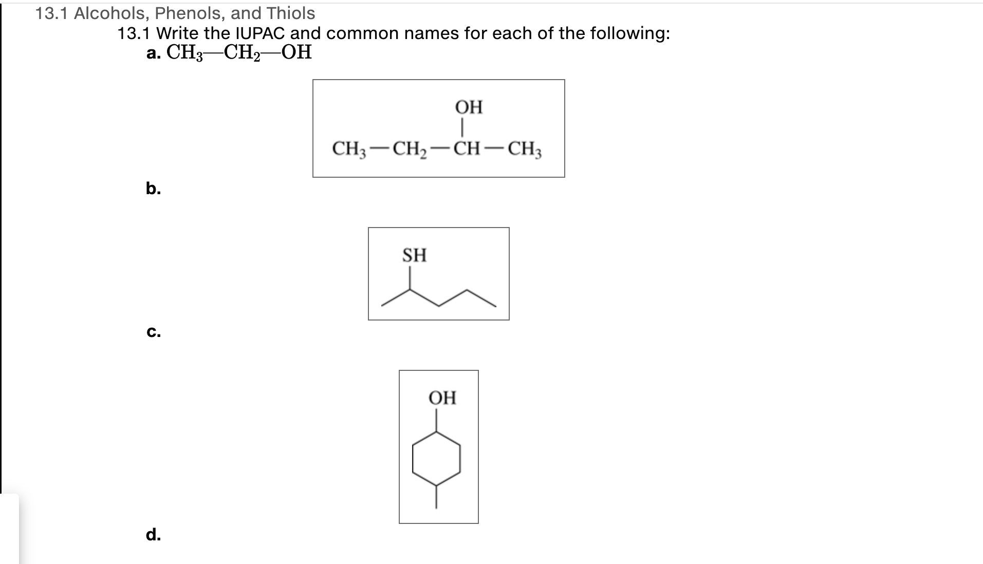 Solved 13.1 ﻿Alcohols, Phenols, and Thiols13.1 ﻿Write the | Chegg.com