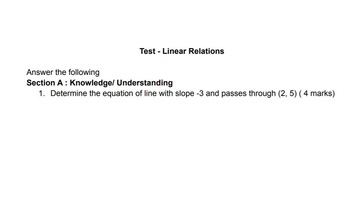 Solved Test - Linear Relations Answer the following Section | Chegg.com