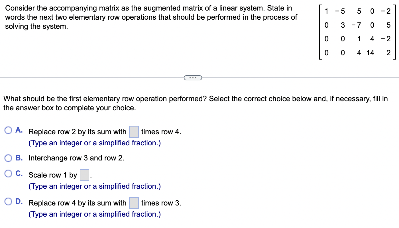 Solved What should be the first elementary row operation | Chegg.com