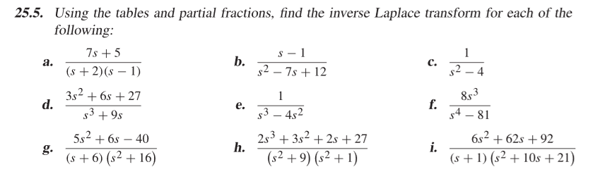 Solved 25.5. Using the tables and partial fractions, find | Chegg.com