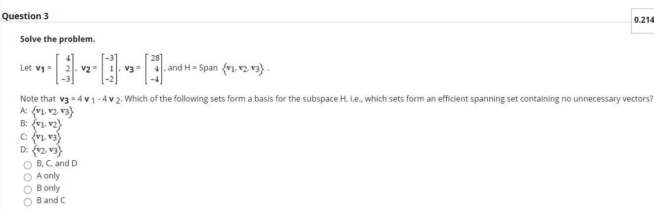 Solved Question 3 0.214 Solve the problem. 4 4 28 Let v1 = | Chegg.com