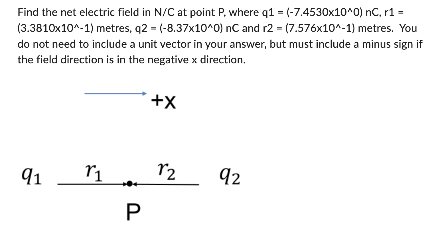 Solved Find the net electric field in N/C at point P, where | Chegg.com