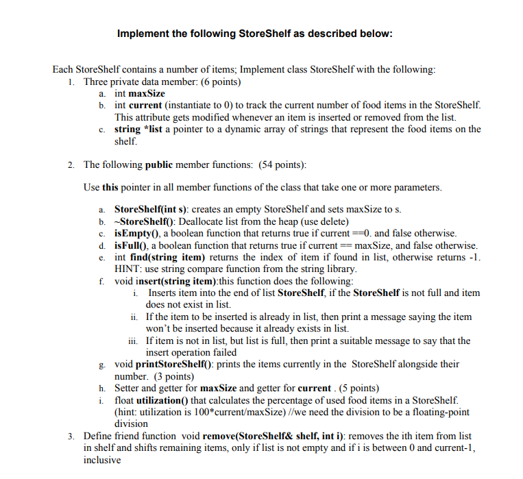 Solved main.cpp: Driver StoreShelf.cpp: Class implementation | Chegg.com