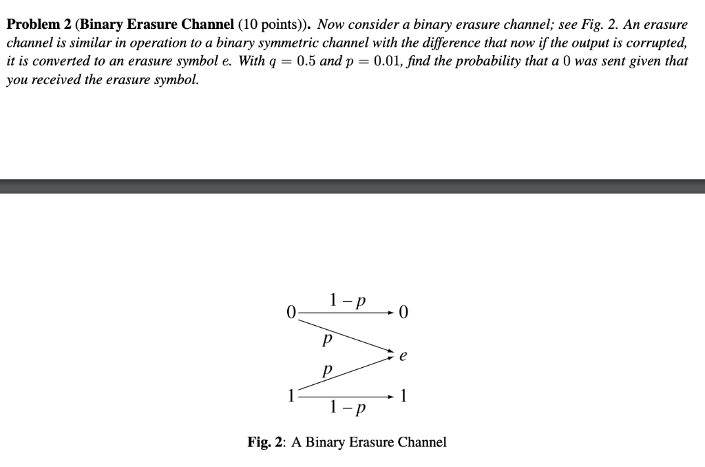Solved Problem 2 (Binary Erasure Channel (10 points)). Now | Chegg.com Solved Problem 2 (Binary Erasure Channel (10 points)). Now | Chegg.com