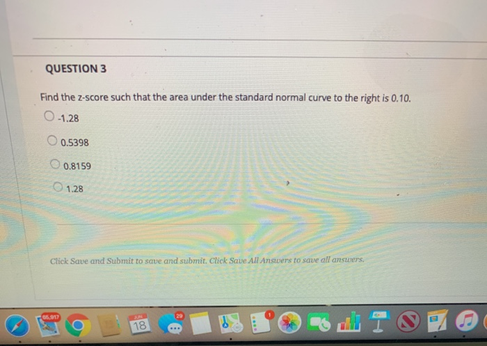 Solved QUESTION 3 Find the z-score such that the area under | Chegg.com