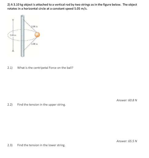 Solved 2) A 3.10 kg object is attached to a vertical rod by | Chegg.com