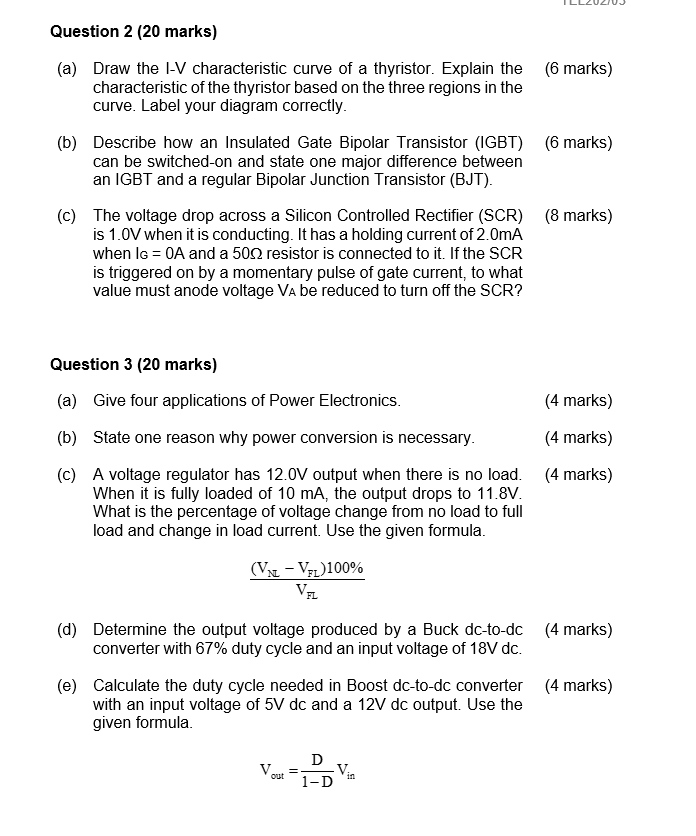 Solved Question 2 (20 ﻿marks) (a) ﻿Draw the I-V | Chegg.com