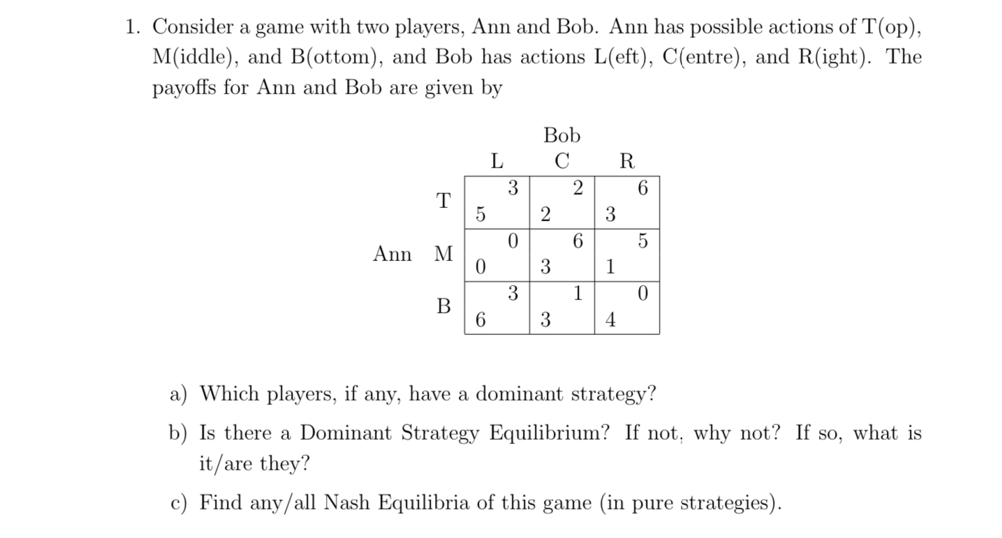 Solved 2. ﻿Consider a game with two players and their | Chegg.com