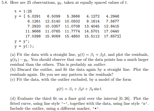 6.8. Here are 25 observations, yk, taken at equally | Chegg.com