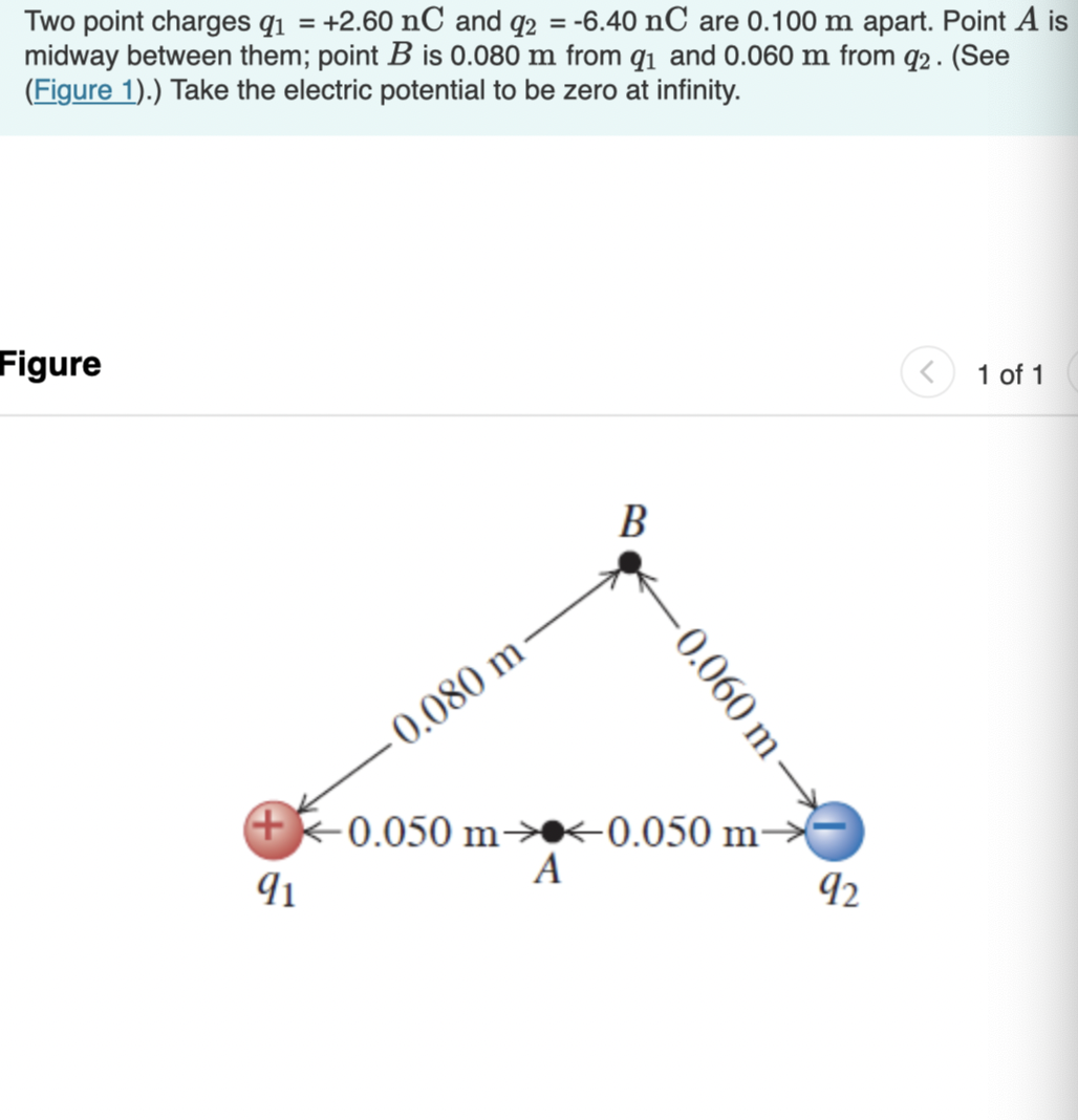Two point charges q1=+2.60nC ﻿and q2=-6.40nC ﻿are | Chegg.com
