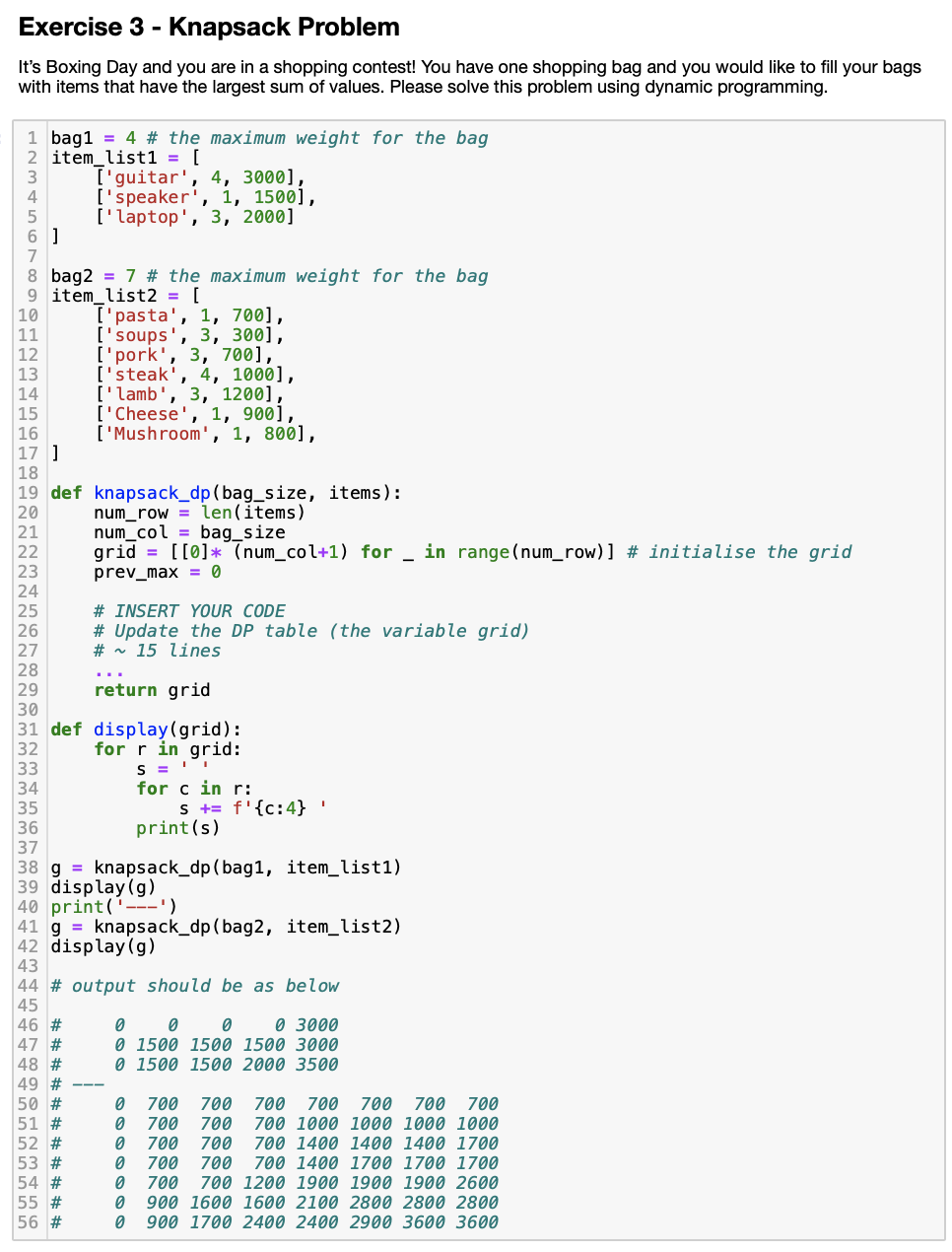 Solved Exercise 3 - Knapsack Problem It's Boxing Day and you | Chegg.com