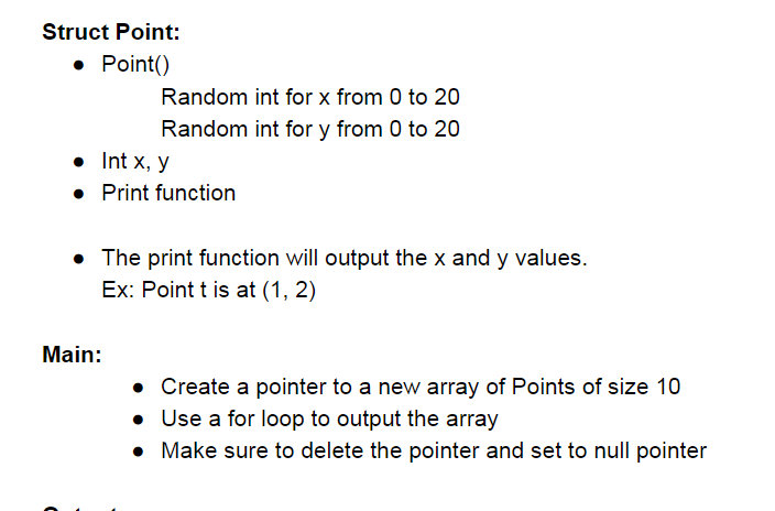 Solved Struct Point: • Point() Random int for x from 0 to 20 | Chegg.com