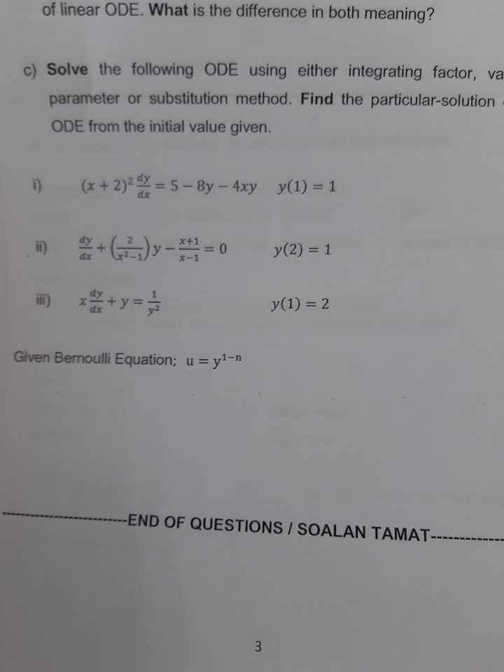 Solved of linear ODE. What is the difference in both | Chegg.com