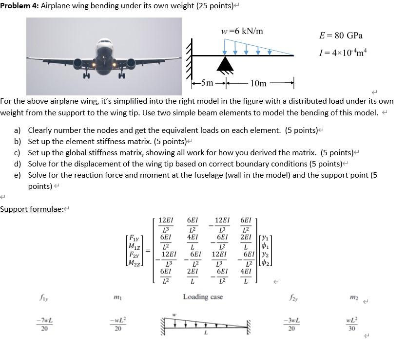 Problem 4: Airplane wing bending under its own weight | Chegg.com